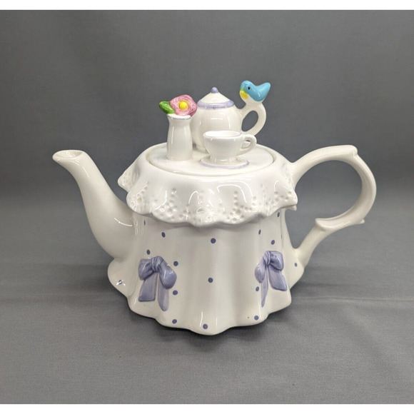 Teleflora | Dining | Vtg Teleflora The Tea Party Tea Pot Blue Bird Pink ...